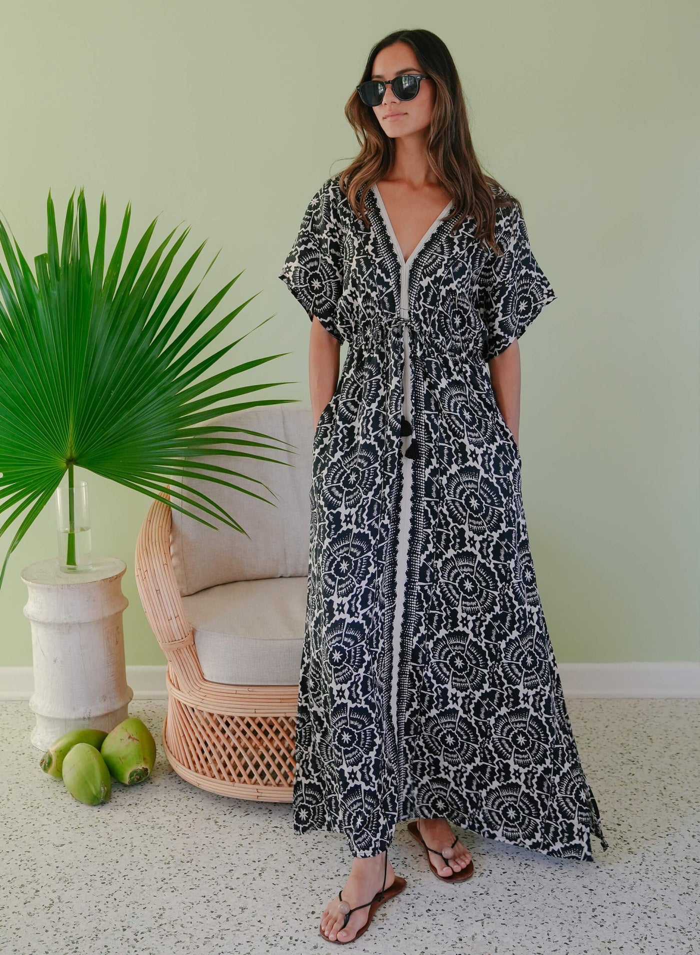 Pia Caftan | Carmen Graphite Long Caftan Dress | Omika